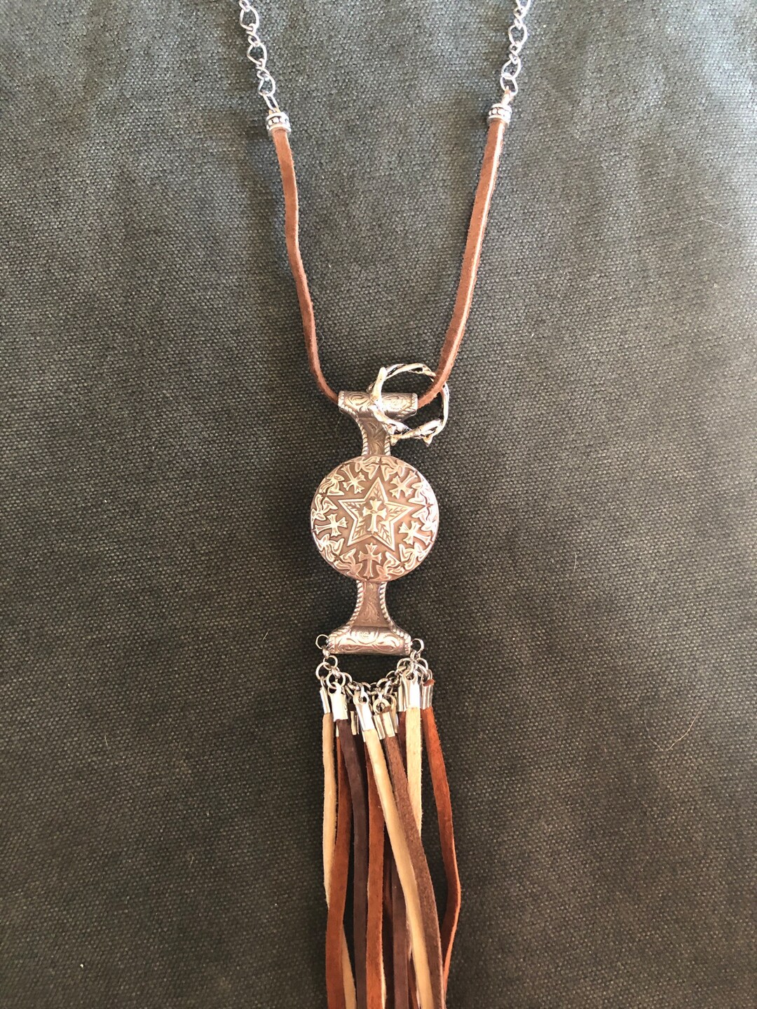 Crown of Thorns Leather Fringe Concho Necklace - Etsy