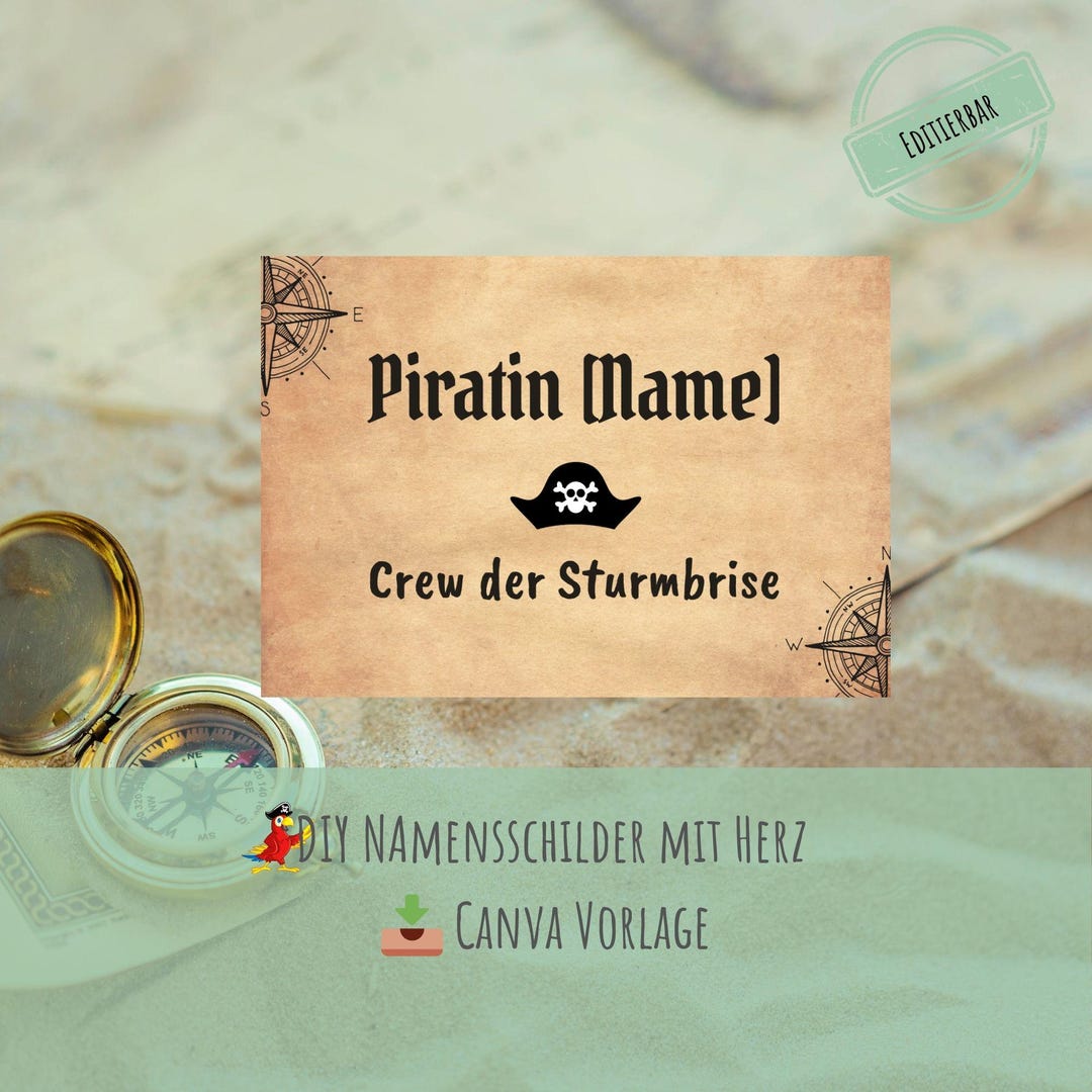 Pirate Name Tag Canva Template – Crew ID for Children's Birthday Party ...