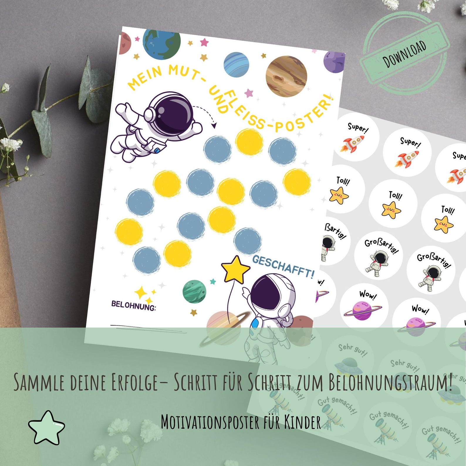 Kids Reward Chart PDF | Printable Star Motivation Poster | Behavior ...