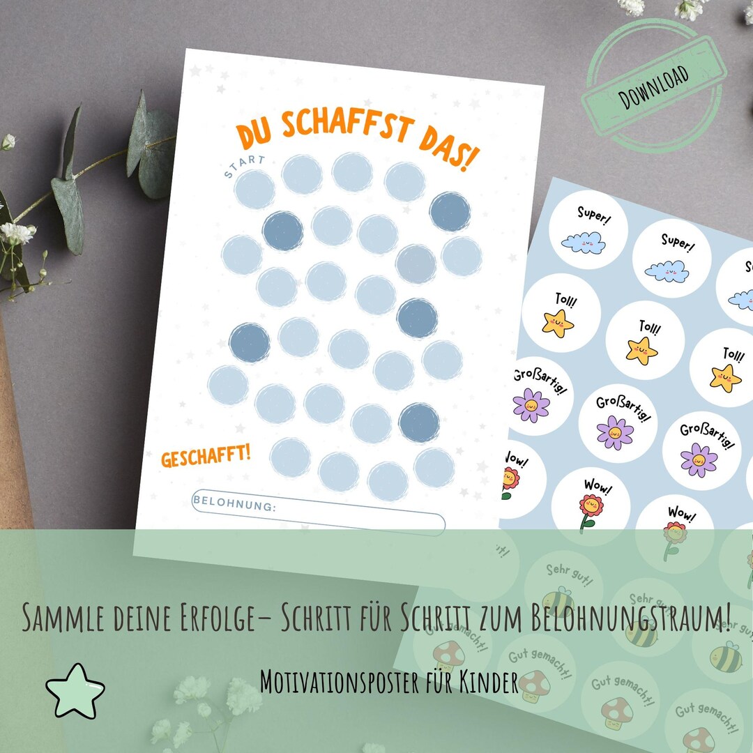 Kids Reward Chart PDF | Printable Star Motivation Poster | Behavior ...