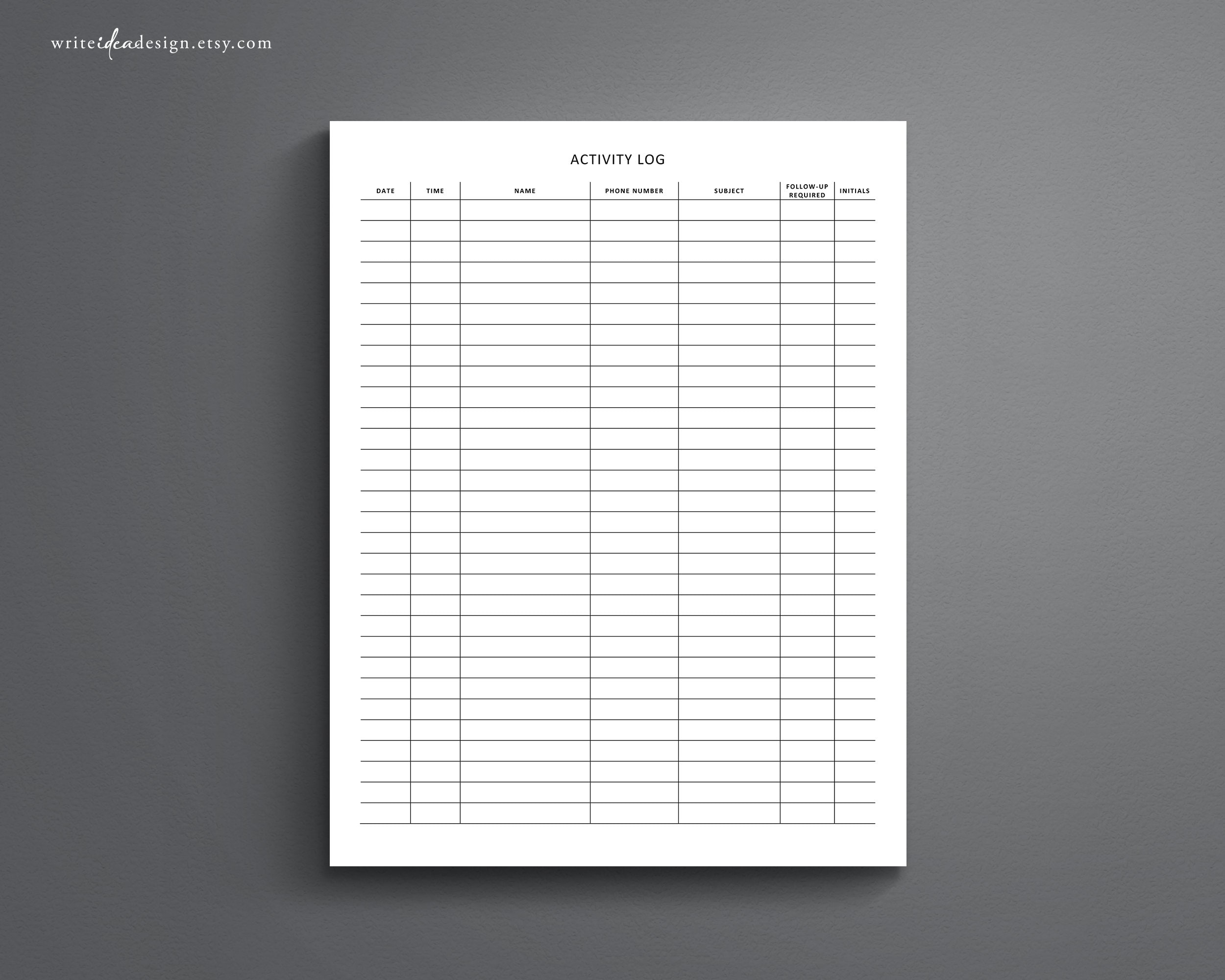 Activity Log. Activity Tracker Template. Activity and - Etsy