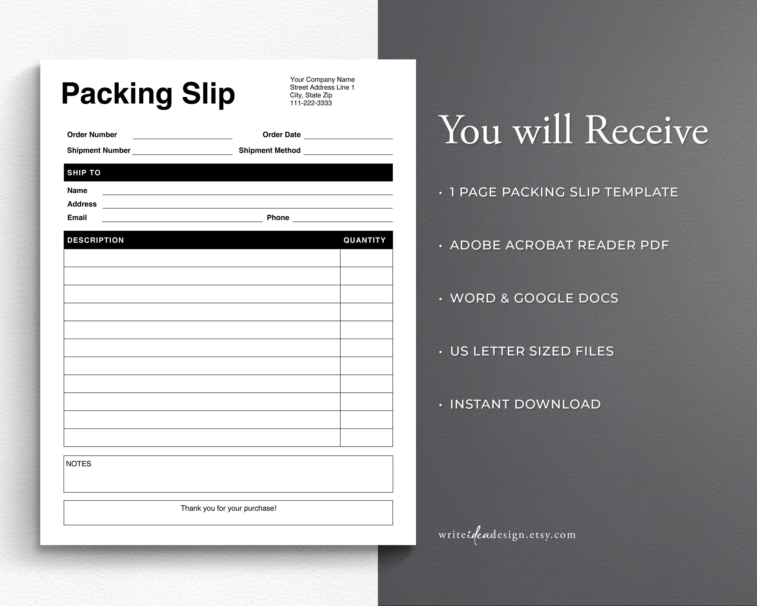Editable Packing Slip Template: PDF, Google Docs, Word (8.5x11 US ...