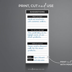 Printable Employee Suggestion Card Template (US Letter PDF) - Etsy