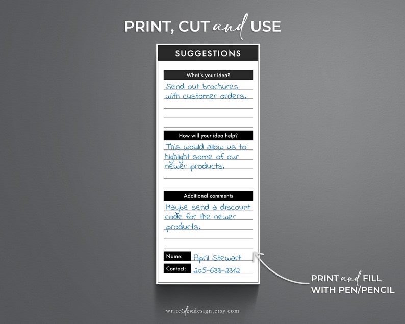Printable Employee Suggestion Card Template (US Letter PDF) - Etsy