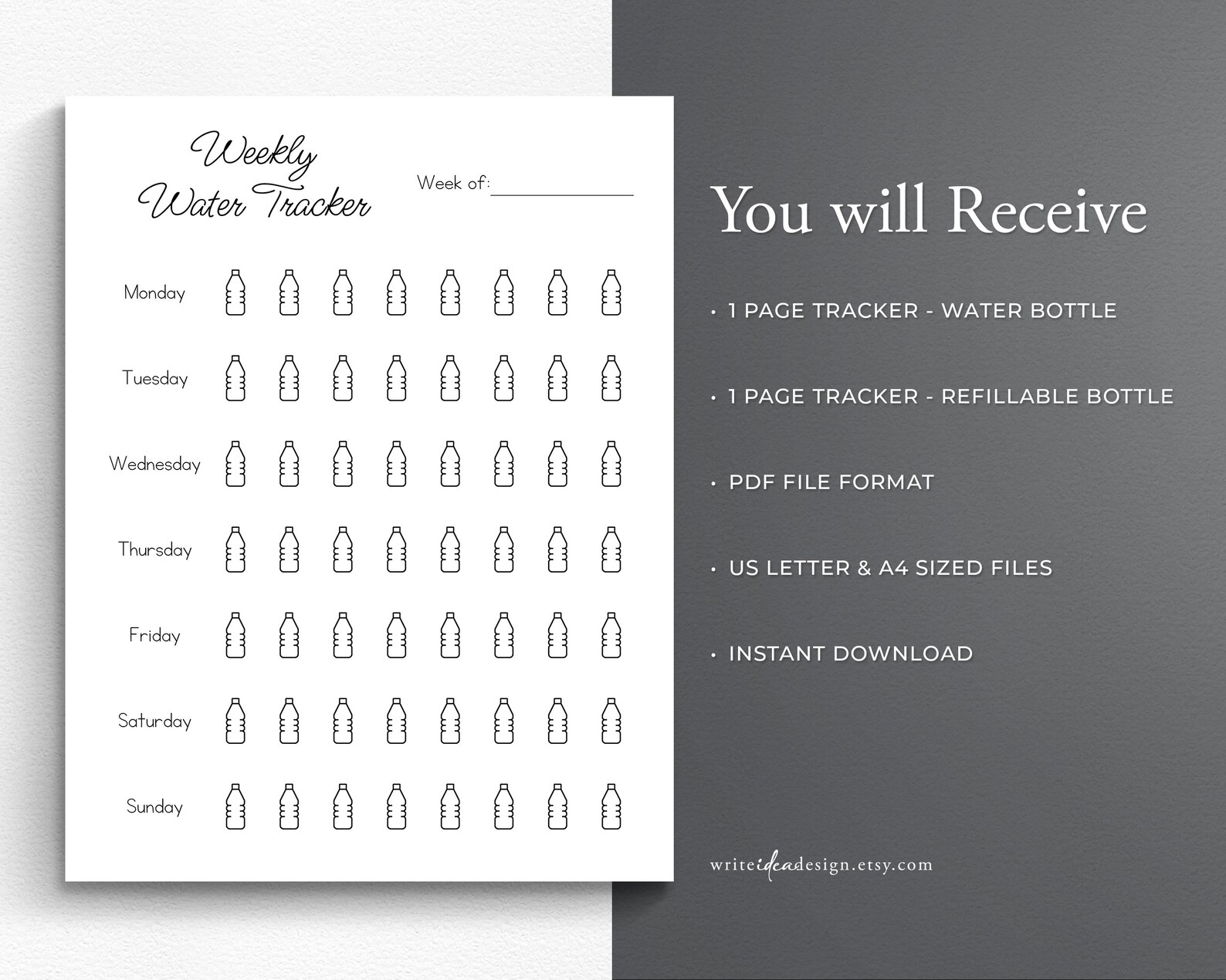 Weekly Water Tracker. Water Log. Weekly Water Challenge. - Etsy