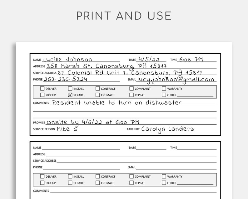 Service Call Log. Printable Service Tracker. Maintenance Call - Etsy