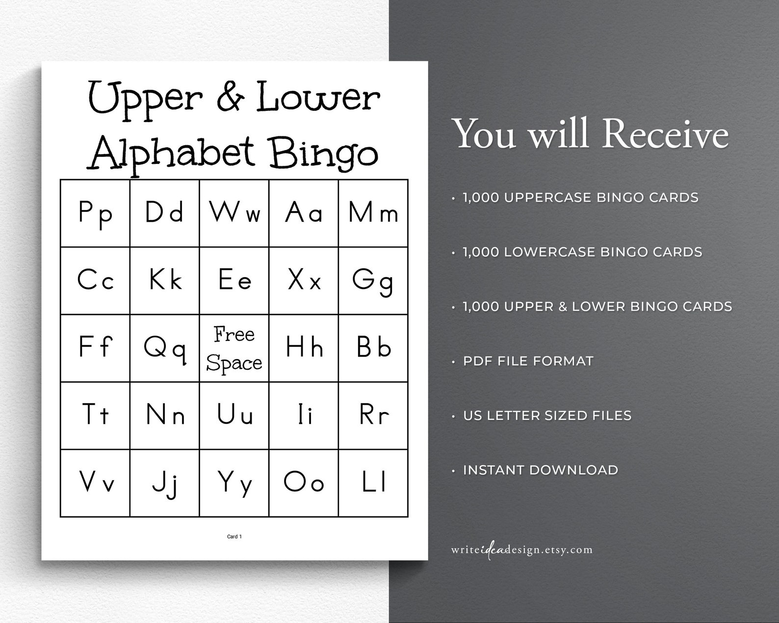 Alphabet Bingo. 1000 Cards. Upper, Lower and Both Cases. - Etsy