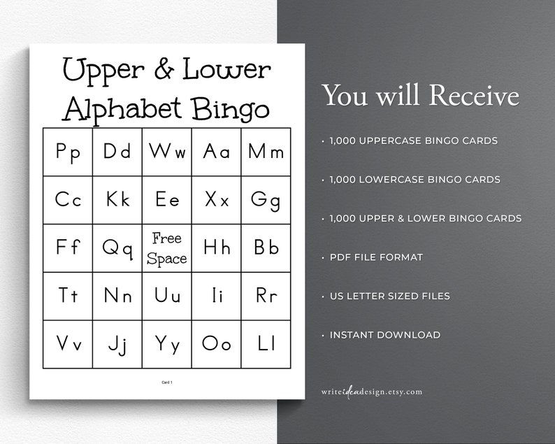 Alphabet Bingo. 1000 Cards. Upper Lower and Both Cases. - Etsy
