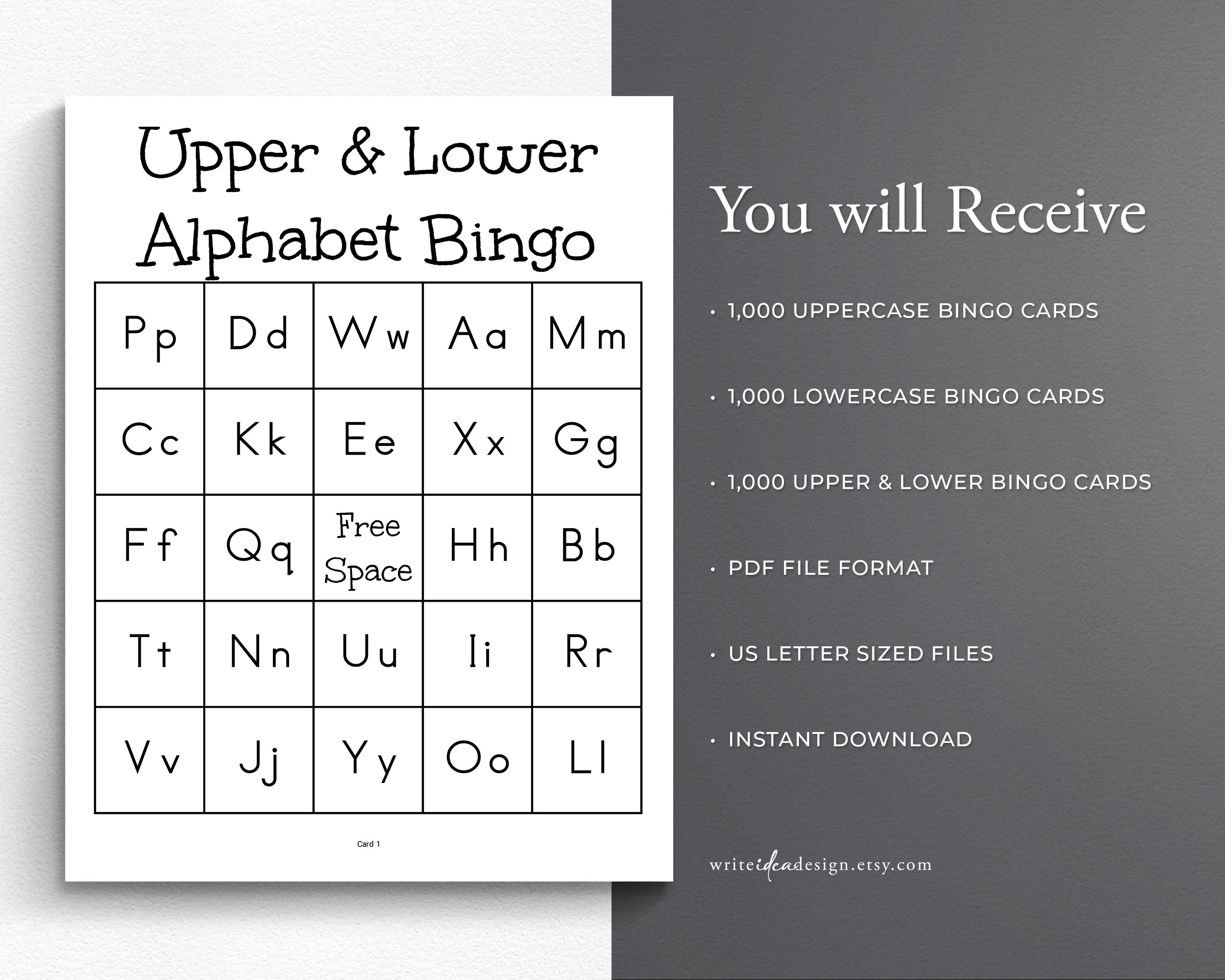 Alphabet Bingo. 1000 Cards. Upper, Lower and Both Cases. - Etsy