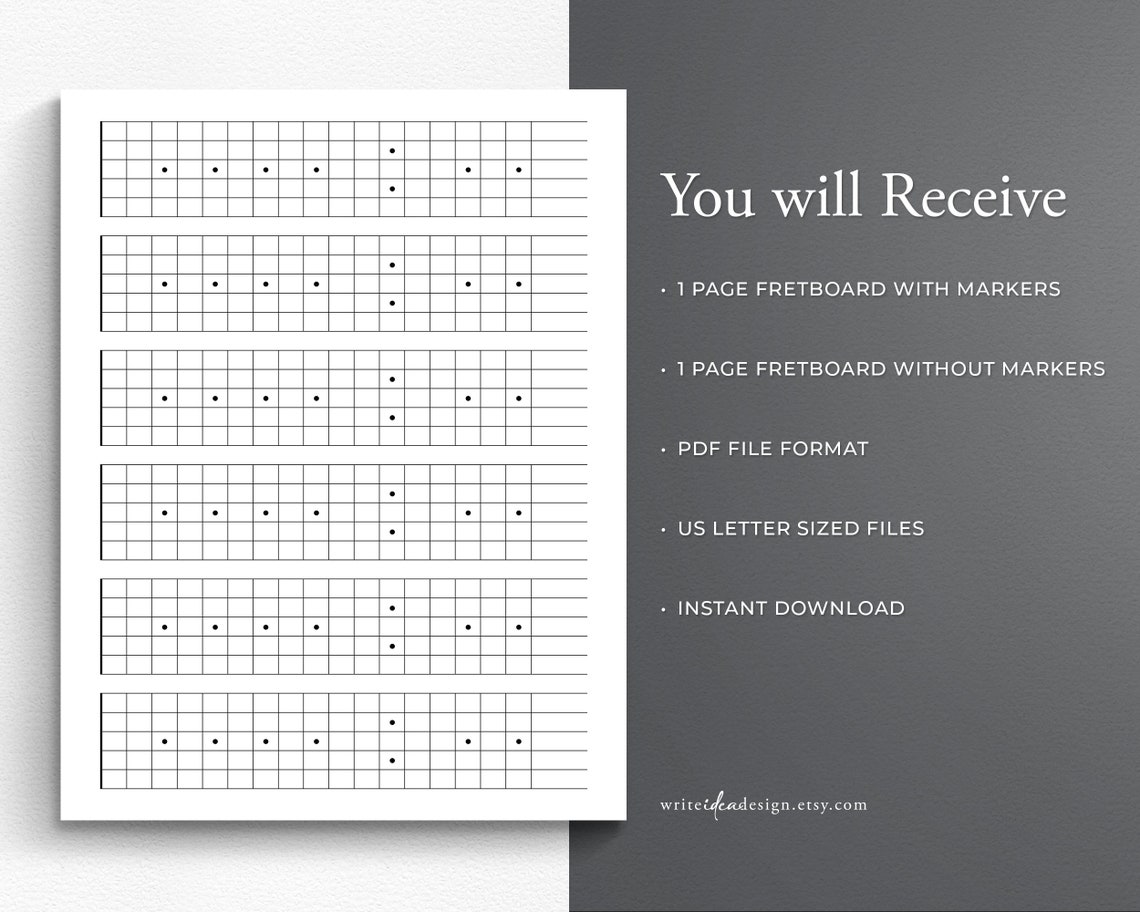 Printable Guitar Neck Diagram. Blank Guitar Fretboard. Blank - Etsy