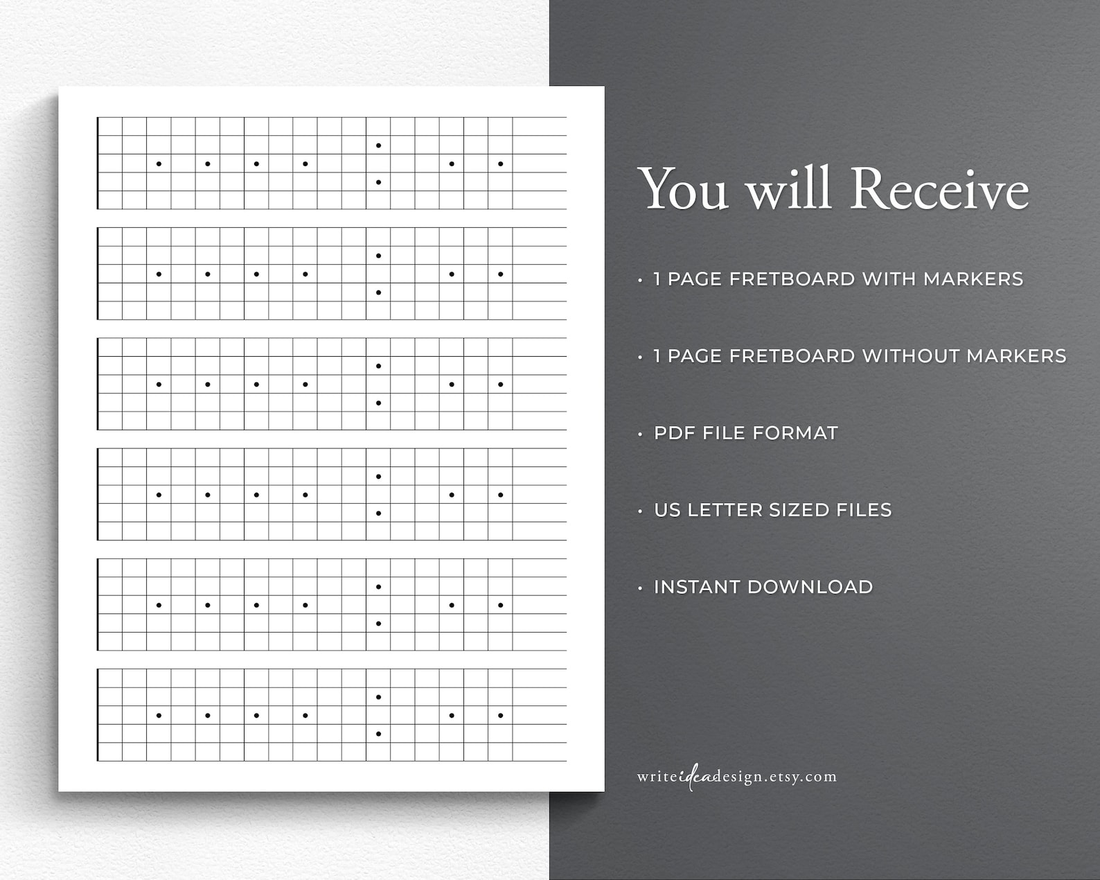 Printable Guitar Neck Diagram. Blank Guitar Fretboard. Blank - Etsy