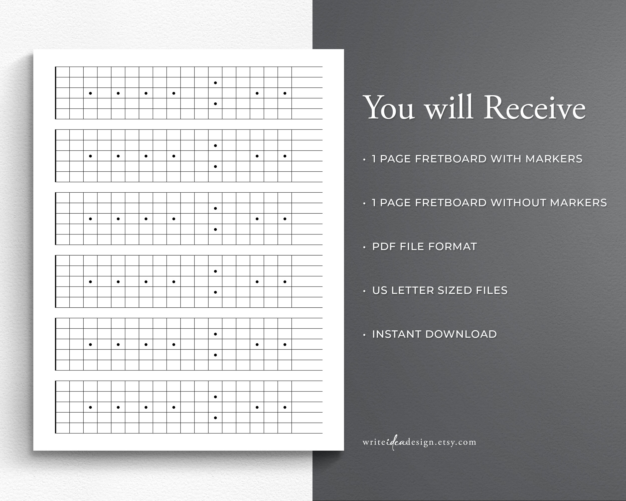 Printable Guitar Neck Diagram. Blank Guitar Fretboard. Blank - Etsy