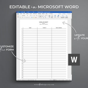 Editable Sign up Sheet. Pdf/google Docs/microsoft Word. Sign up ...