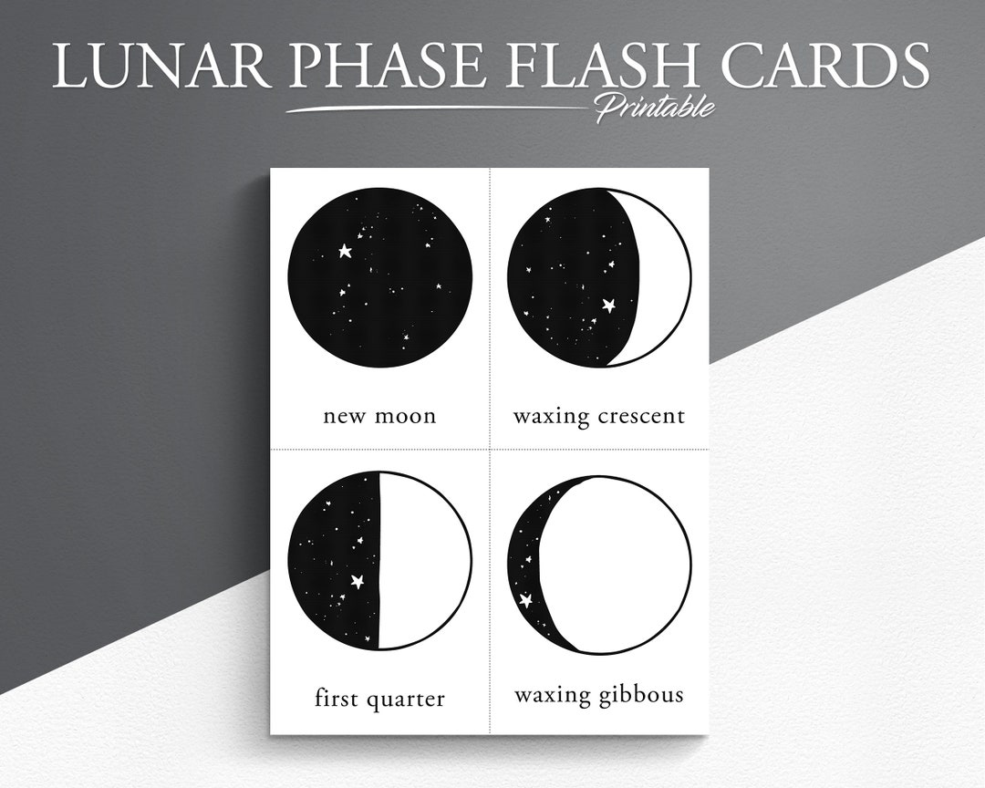 Printable Lunar Phase Flash Cards Set. Moon Phase Flash Cards. Moon ...