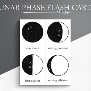 Printable Lunar Phase Flash Cards Set. Moon Phase Flash Cards. Moon ...