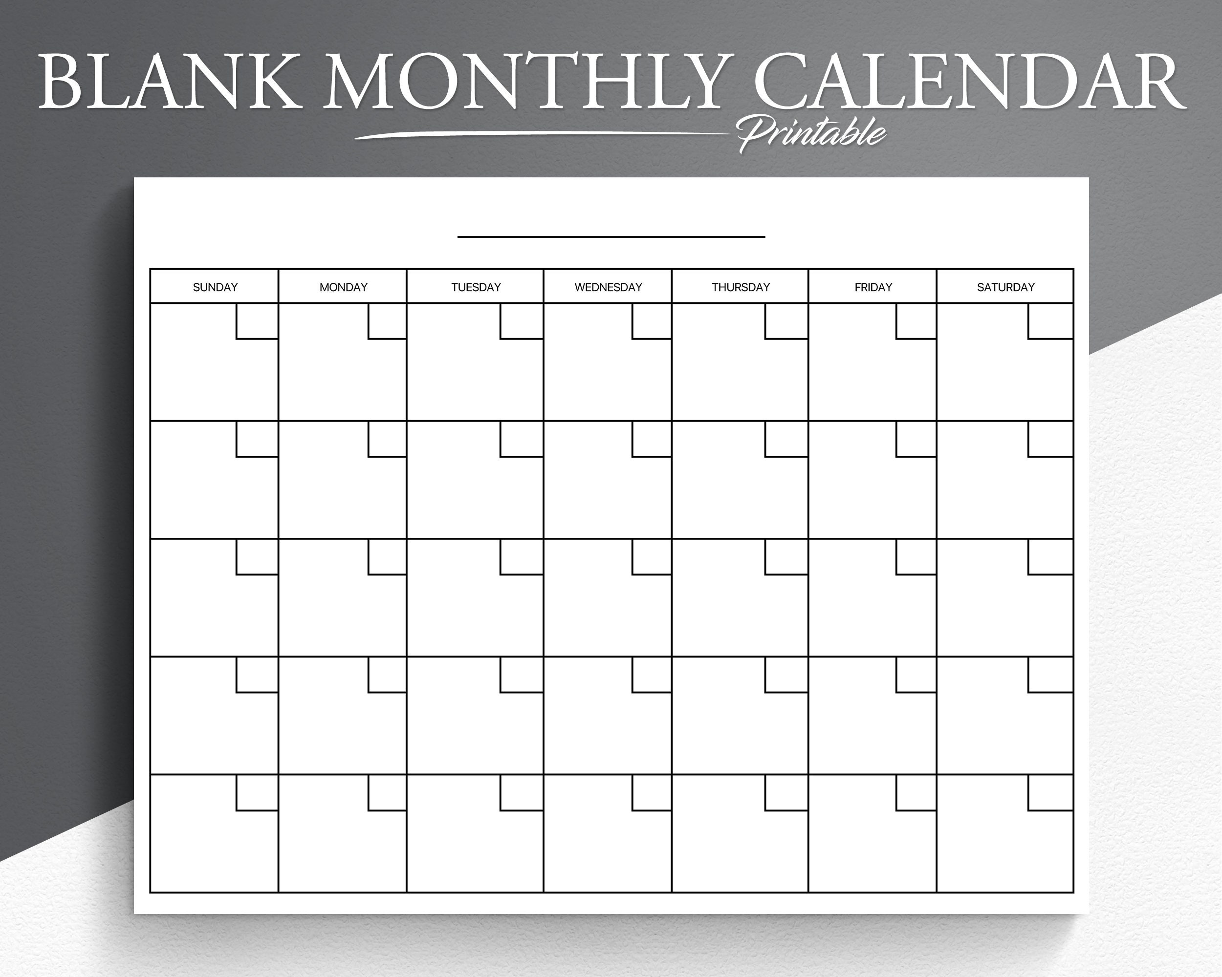 Blank Monthly Calendar. Printable Calendar. Digital Calendar PDF. Print ...