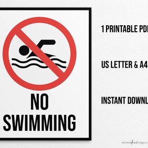 Printable No Swimming Sign in US Letter and A4 Sizes, Instant Download ...