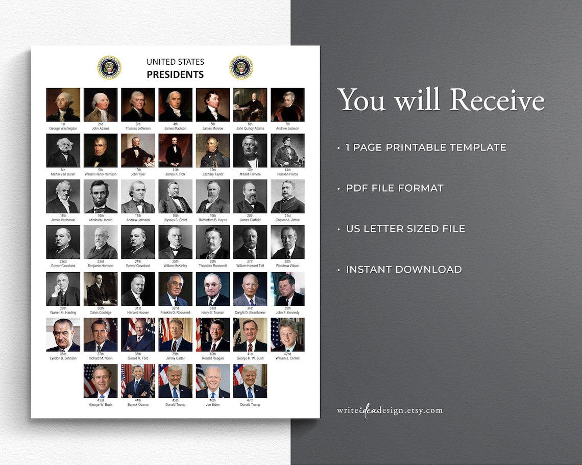 US Presidents Printable Sheet: American History (updated for 2025) (PDF ...