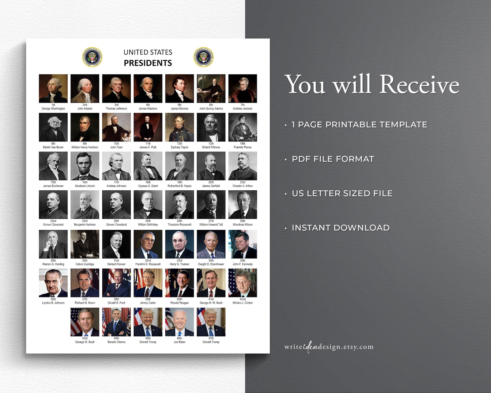 US Presidents Printable Sheet: American History (updated for 2025) (PDF ...