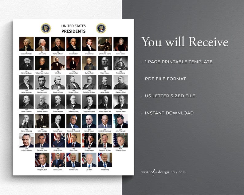 US Presidents Printable Sheet: American History (updated for 2025) (PDF ...
