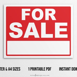 Printable for Sale Sign US Letter and A4 Sizes, Instant Download PDF - Etsy