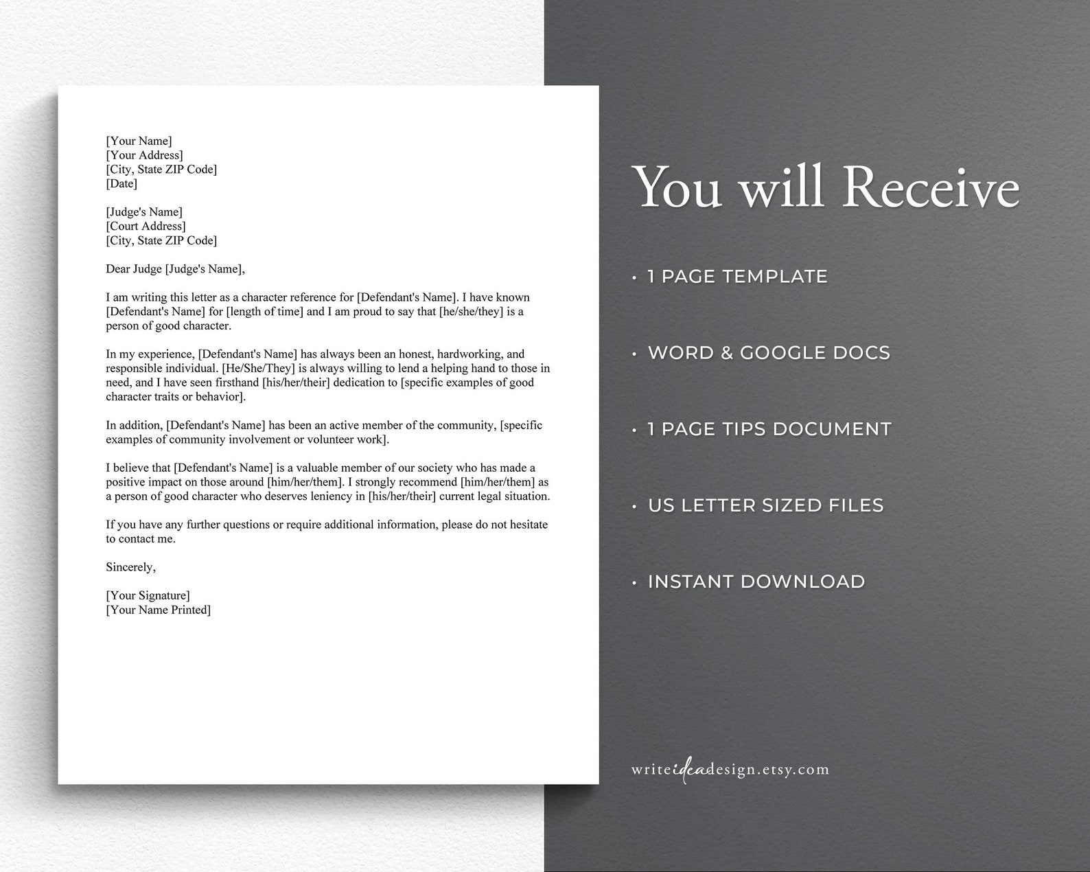 Court Character Reference Letter Template. Google Docs/microsoft Word ...
