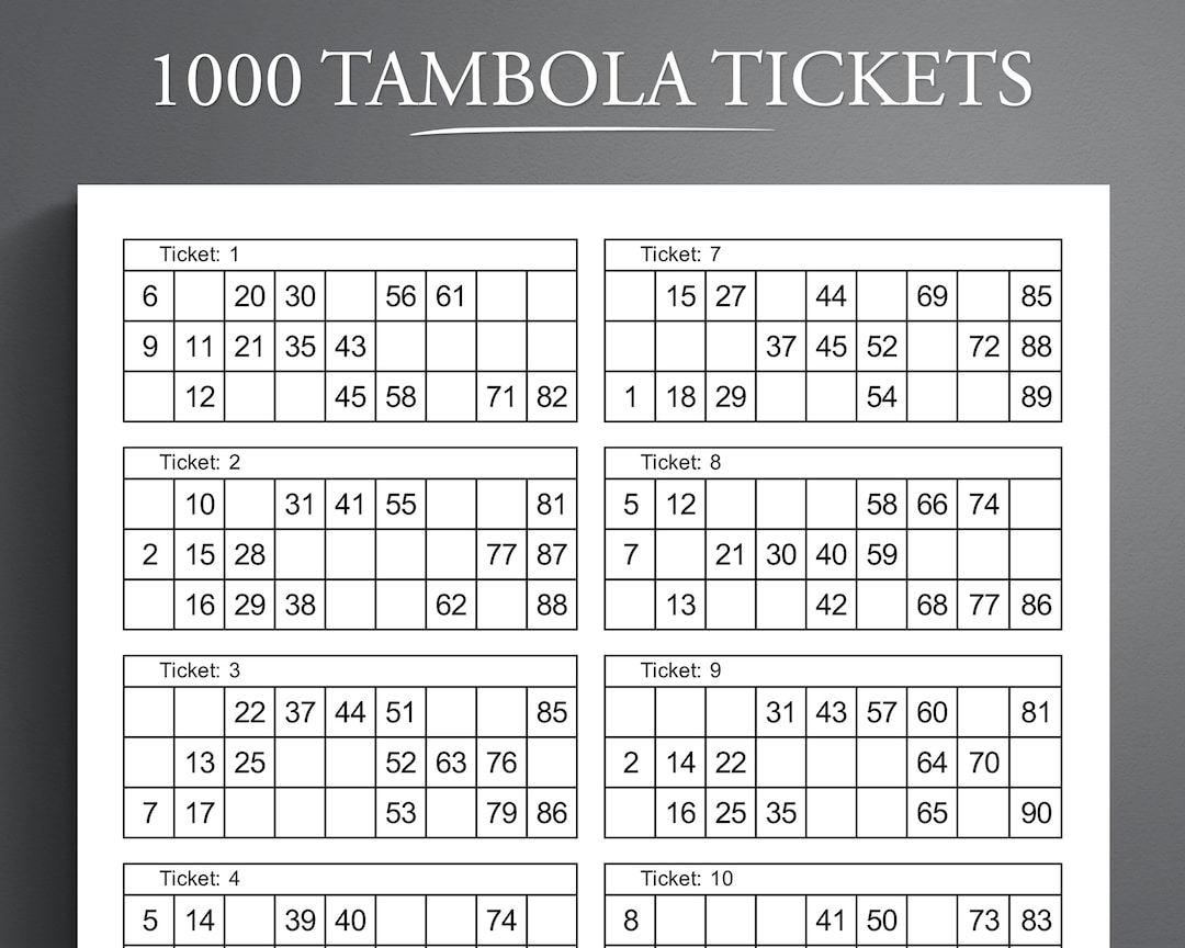 Printable Set of 1,000 Tambola Tickets. 12 Tickets per Page. 84 Pages ...