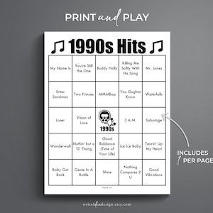 1990s Music Hits Bingo - 200 Bingo Cards. 90s Bingo Party Game. 1990s ...