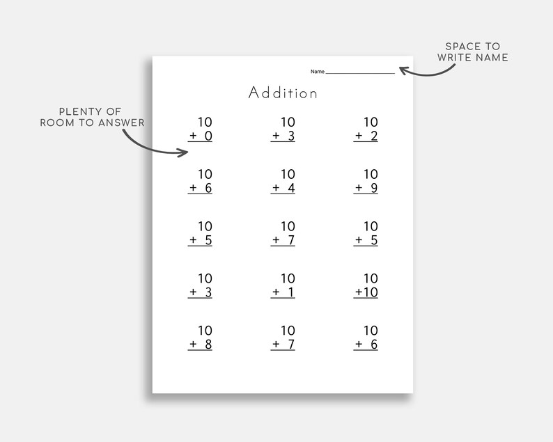 Addition Worksheets for 1-10. Math Worksheets. Preschool Math. - Etsy