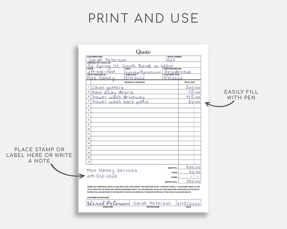 Printable Quote Template. Quote Form. Job Proposal Template. - Etsy