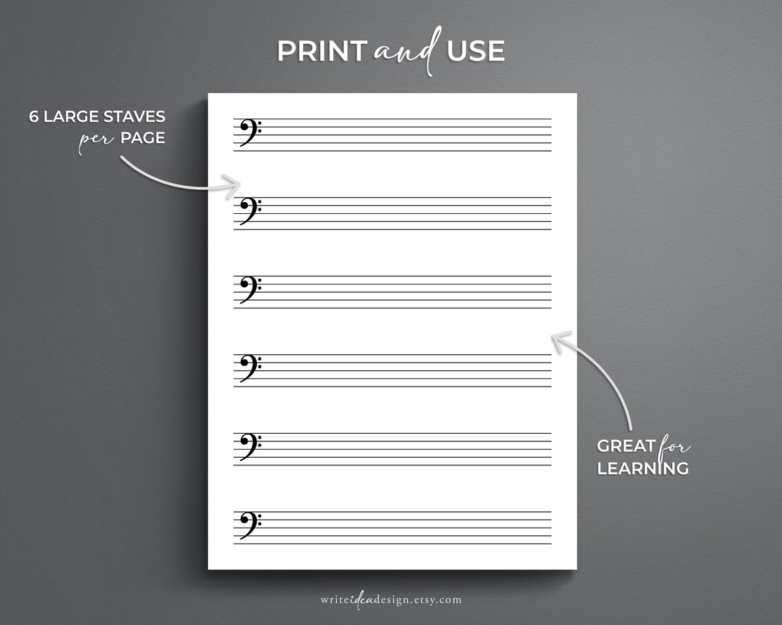 Kids Printable Bass Clef Sheet Music for Letter/a4. Blank - Etsy