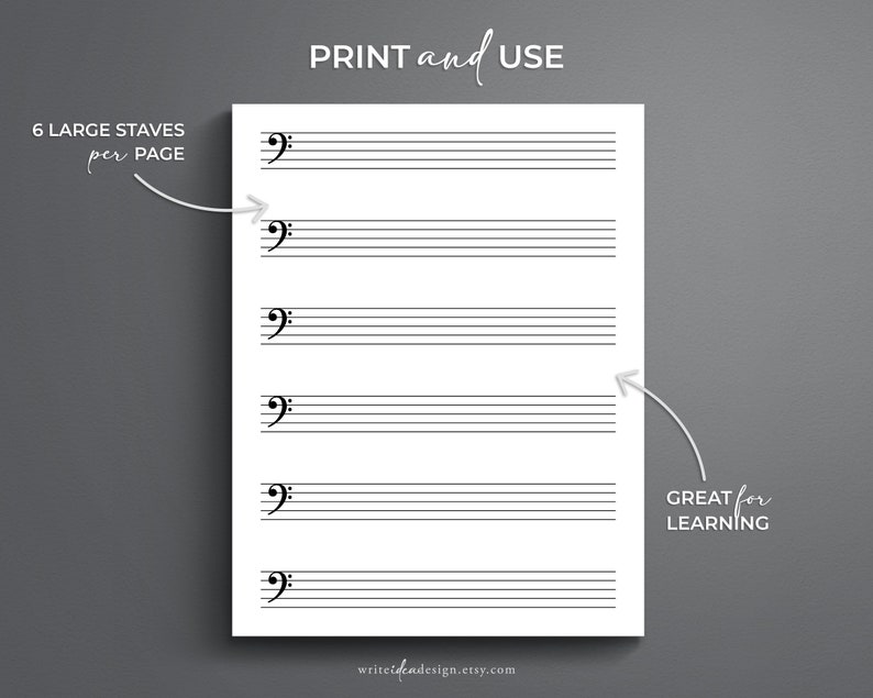 Kids Printable Bass Clef Sheet Music for Letter/a4. Blank Sheet Music ...