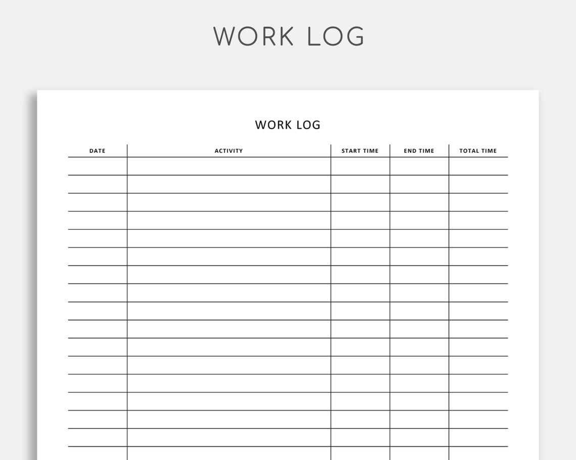 Work Log Printable. Time Log. Time Tracker. Working Hours Log. - Etsy UK