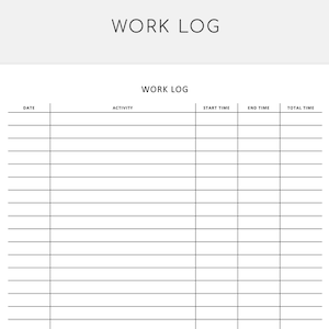 Work Log Printable. Time Log. Time Tracker. Working Hours Log. - Etsy