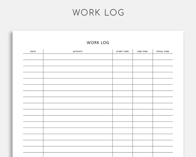 Work Log Printable. Time Log. Time Tracker. Working Hours Log. - Etsy