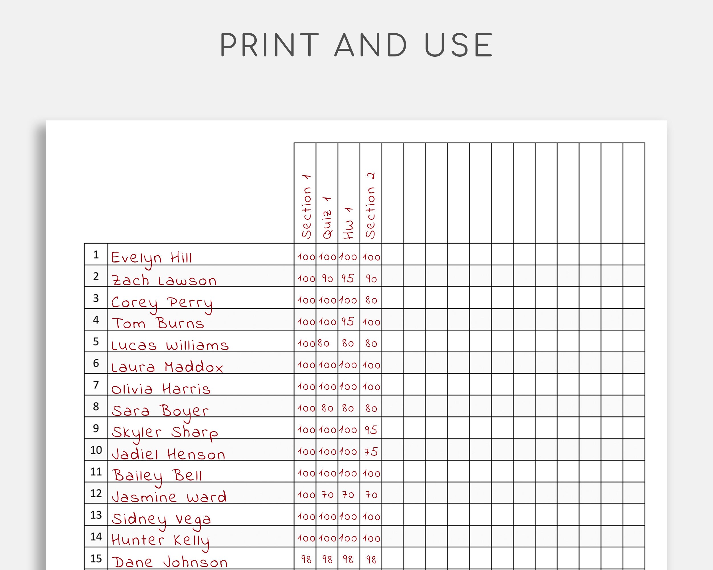 Printable Class Record and Checklist. Class Gradebook. Teacher | Etsy ...