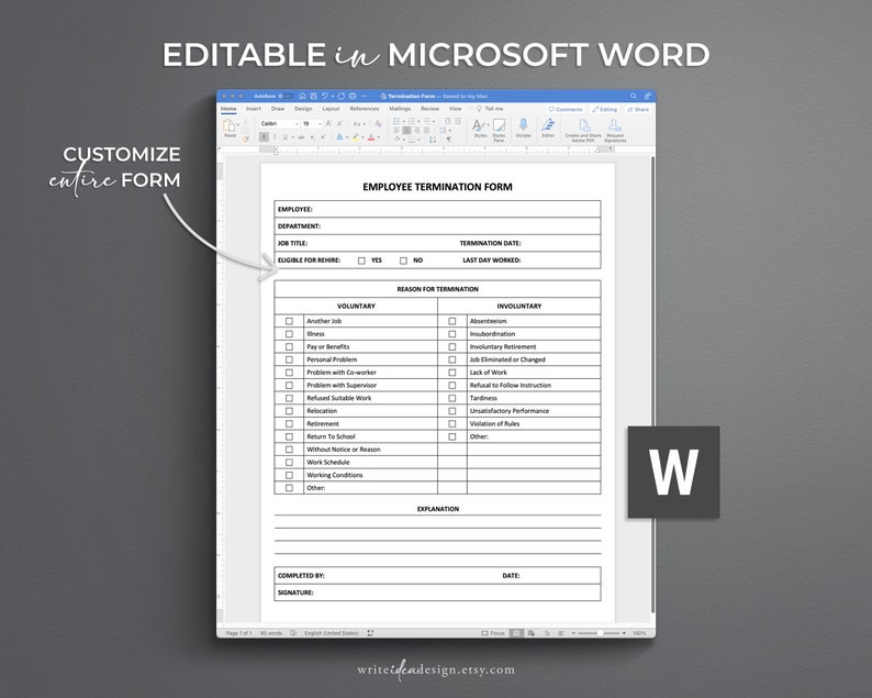 Employee Termination Form Template: HR Offboarding (word, Google Docs ...