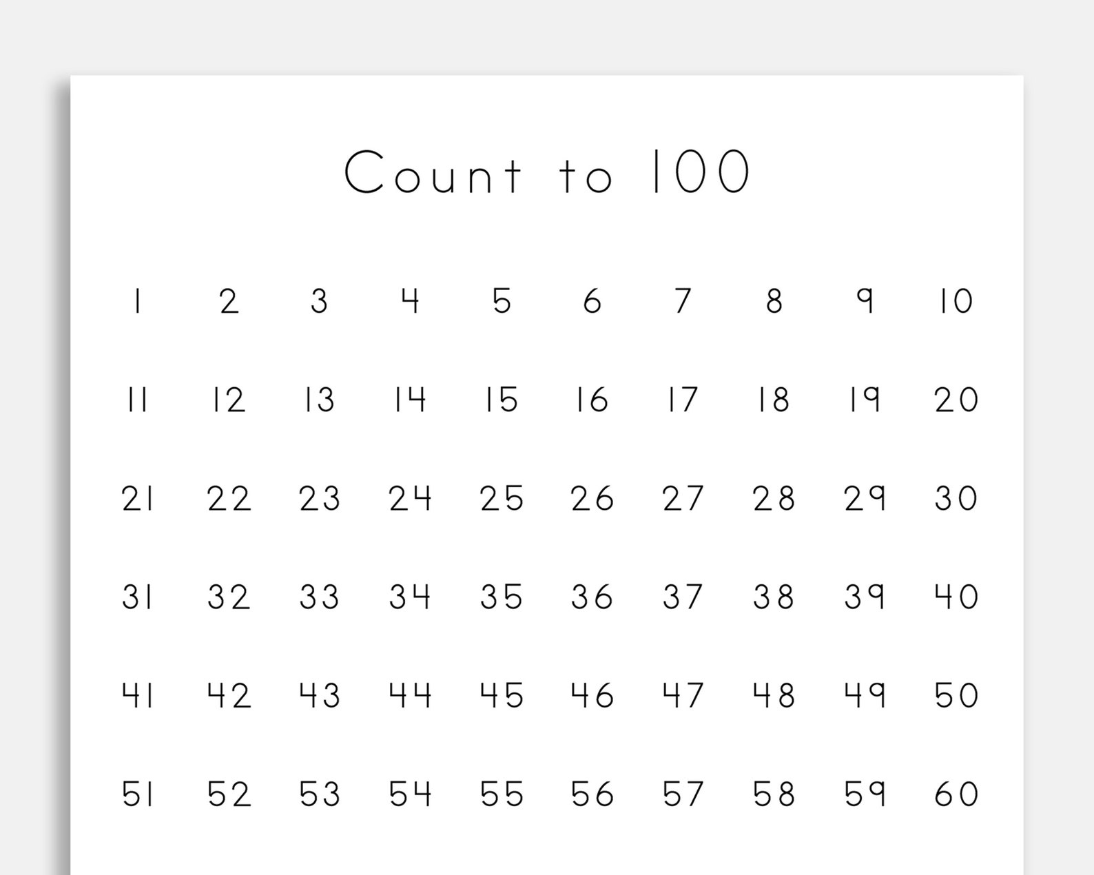Number Chart 1-100. Printable Count to 100. Number Learning - Etsy