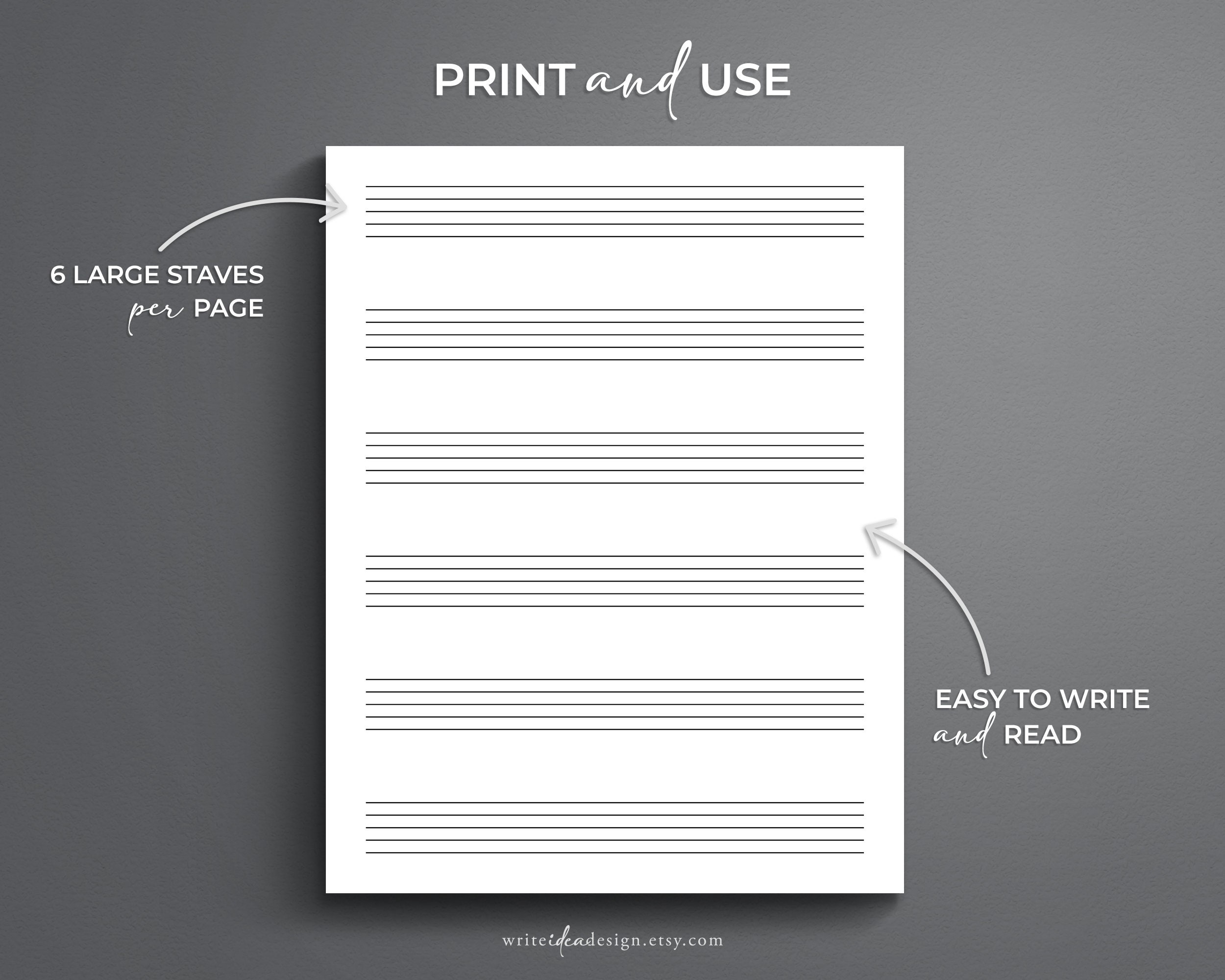 Wide Staff Sheet Music for Letter/a4. Blank Sheet Music Printable ...