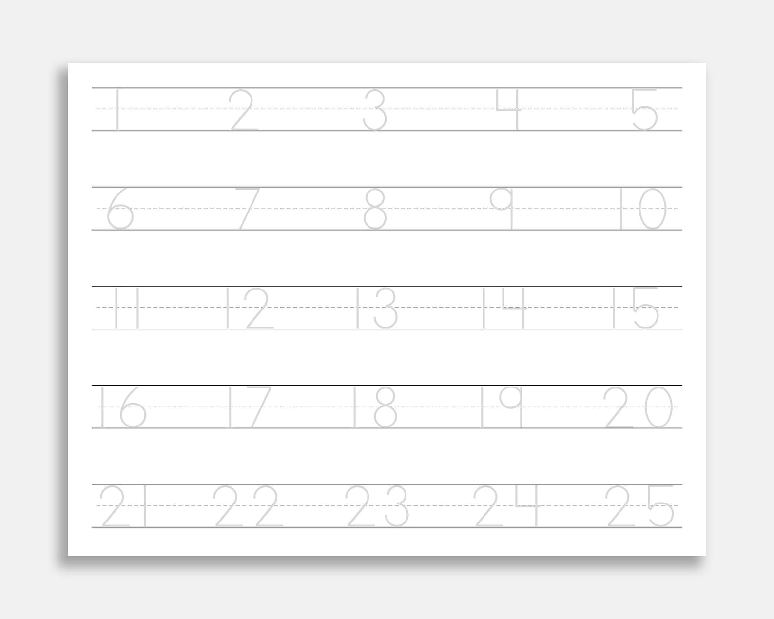 Number Tracing Worksheet 1-25. Printable Trace Numbers. | Etsy