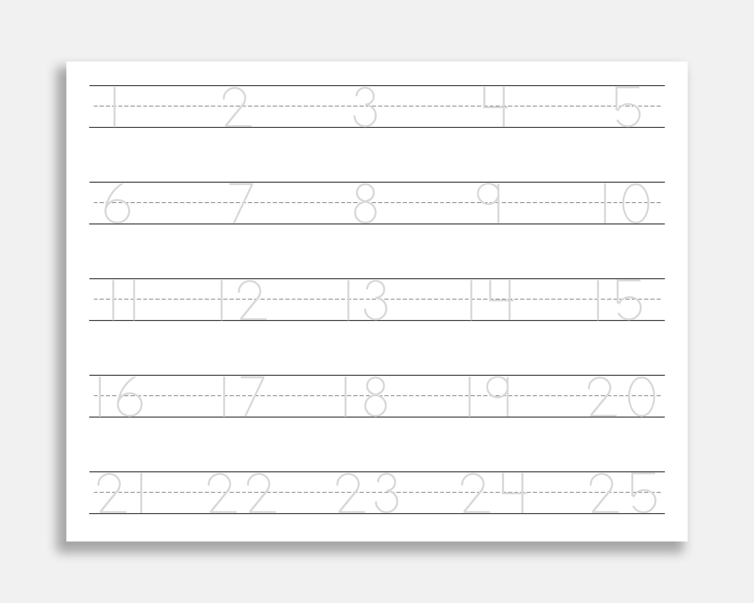 Number Tracing Worksheet 1-25. Printable Trace Numbers. - Etsy Canada