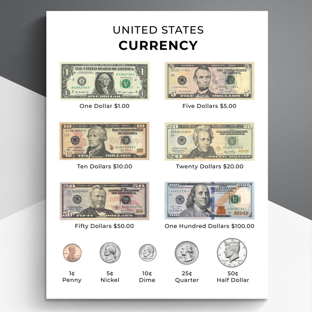 US Currency Printable. Educational Money Learning Aid. Instant Download PDF. Learning Currency ...