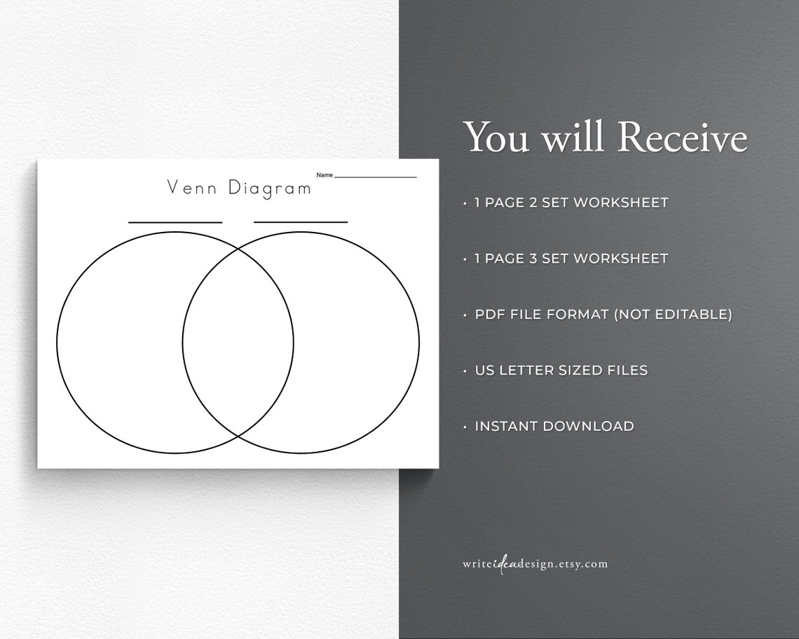 Venn Diagram Worksheets. Compare and Contrast Worksheet. 3rd - Etsy