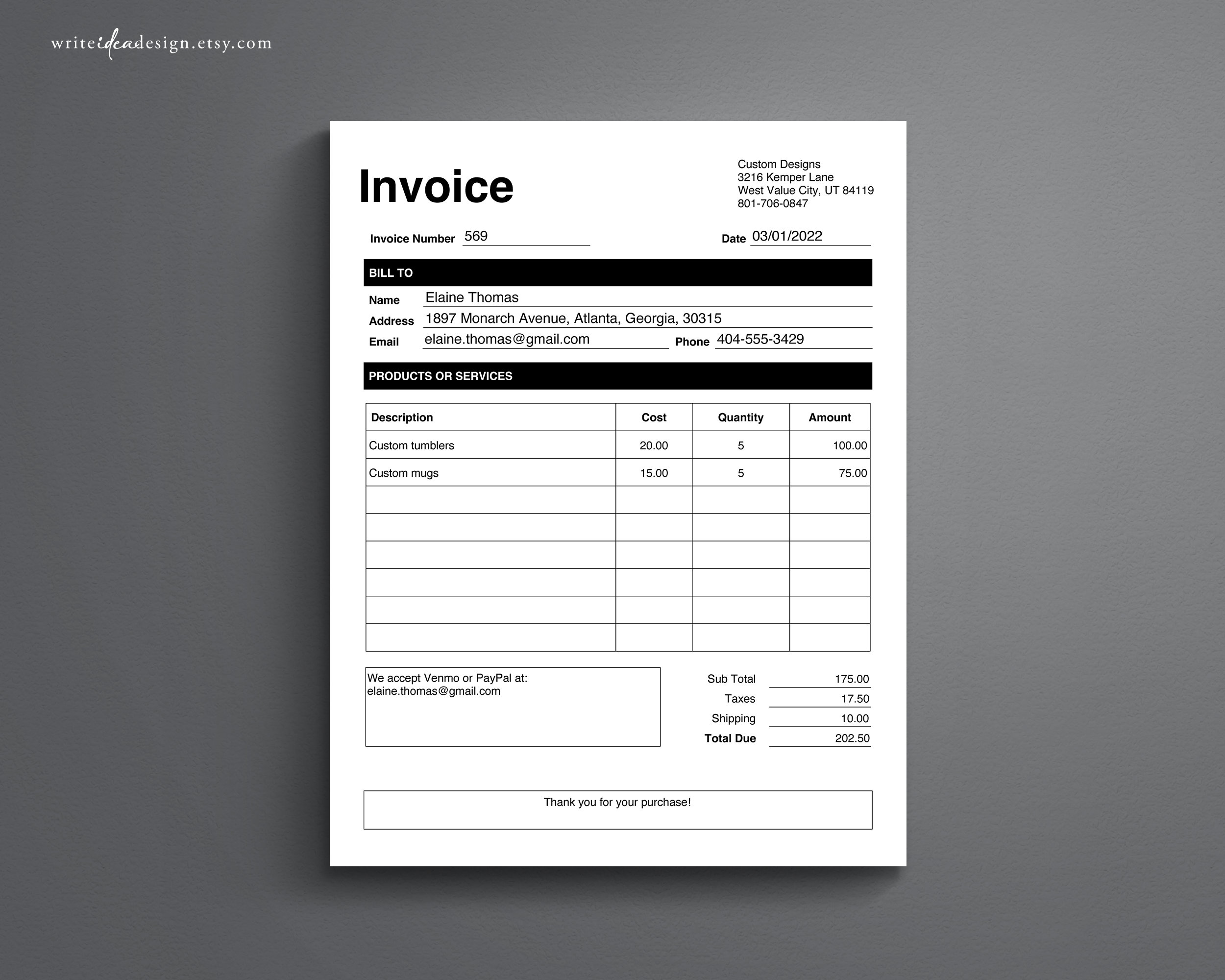 Invoice Template Pdf/google Docs/word. Business Invoice. - Etsy UK