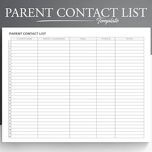 Parent Contact List Template: Excel, Google Sheets, Printable PDF - Etsy