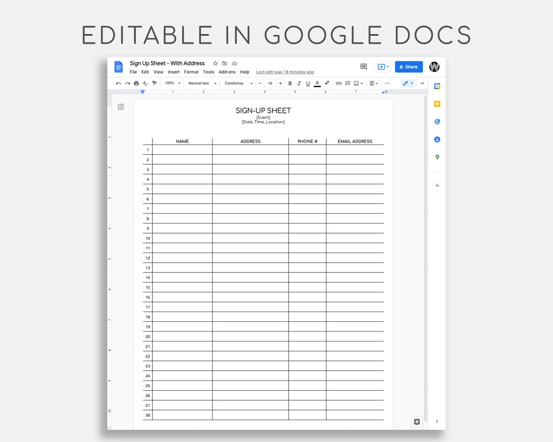 Editable Sign up Sheet. Pdf/google Docs/microsoft Word. Sign - Etsy