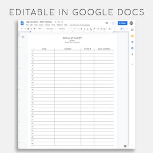 Editable Sign up Sheet. Pdf/google Docs/microsoft Word. Sign - Etsy