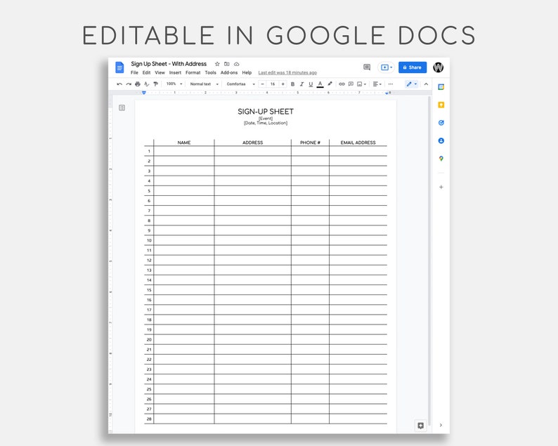 Editable Sign up Sheet. Pdf/google Docs/microsoft Word. Sign - Etsy