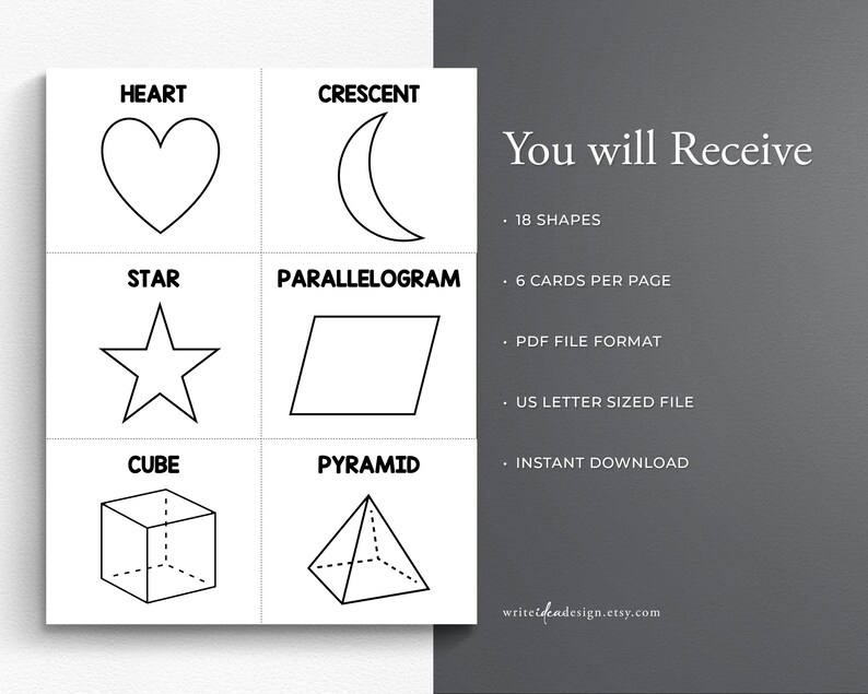 Basic Shapes Flash Cards: Printable Learning Set (PDF) - Etsy