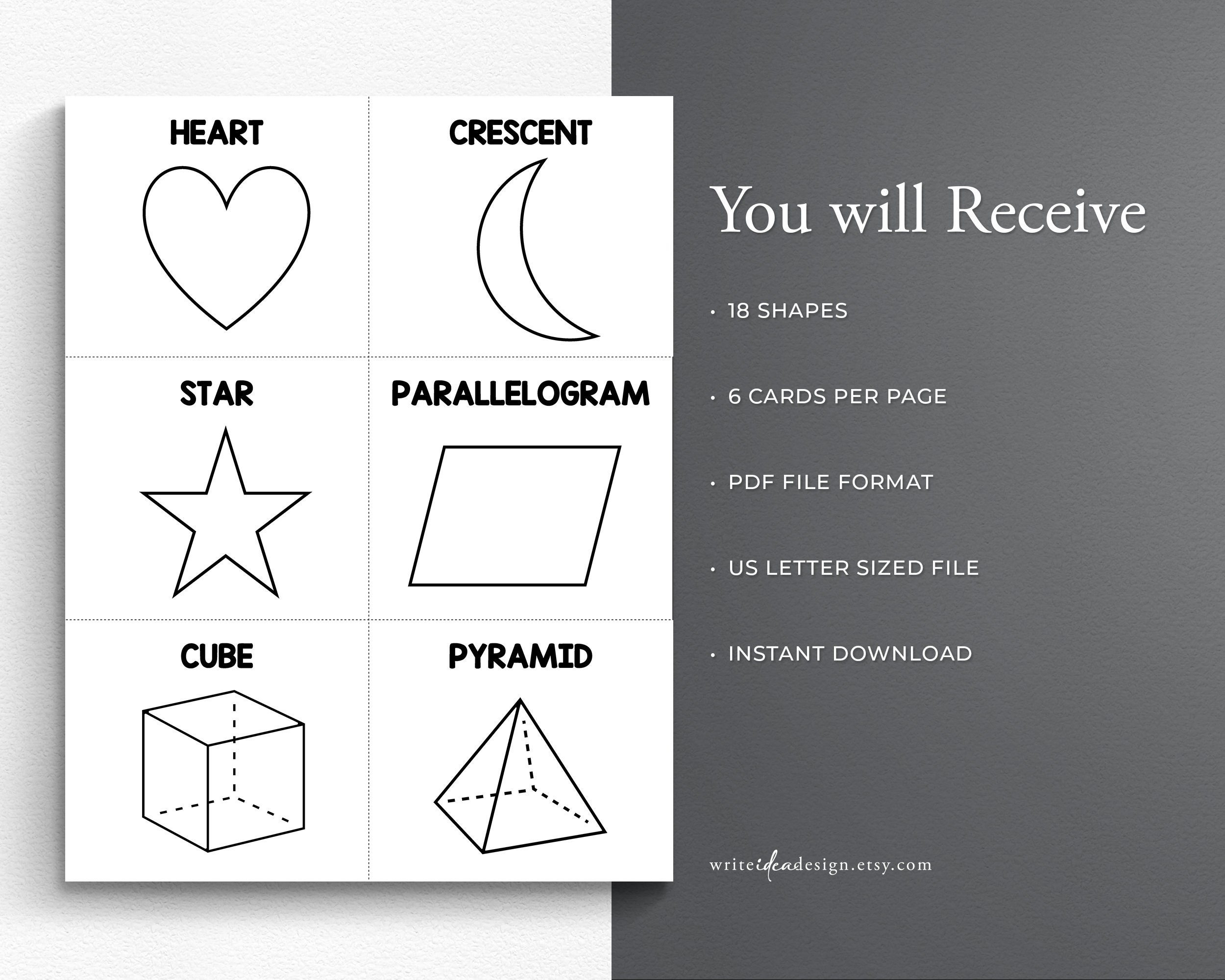 Basic Shapes Flash Cards: Printable Learning Set (PDF) - Etsy